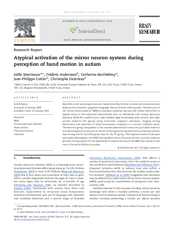 (PDF) Atypical activation of the mirror neuron system during perception ...