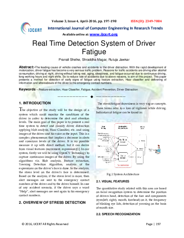 (PDF) Real Time Detection System of Driver Fatigue | IJCERT ...