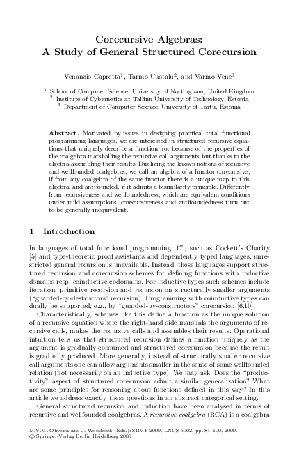 (PDF) Corecursive Algebras in Functional Programming