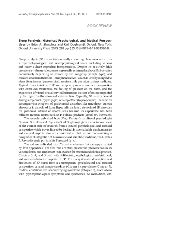 Book Review: Sleep Paralysis by Brian A. Sharpless & Karl Doghramji