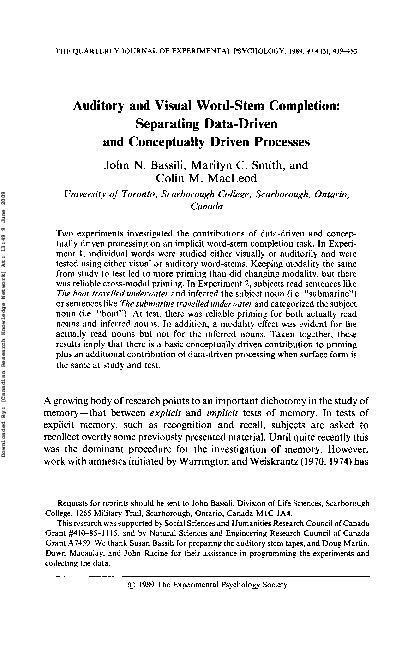 (PDF) Auditory and visual word-stem completion: Separating data-driven and conceptually driven ...