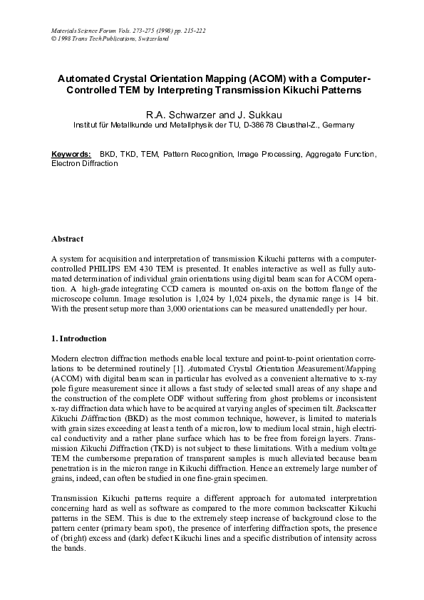 Pdf Automated Crystal Orientation Mapping Acom With A Computer Controlled Tem By