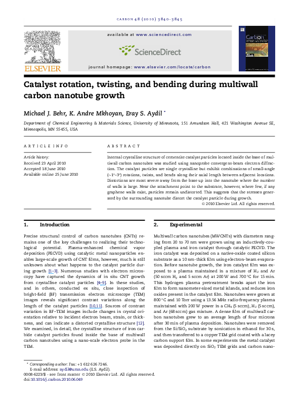(PDF) Catalyst rotation, twisting, and bending during multiwall carbon nanotube growth