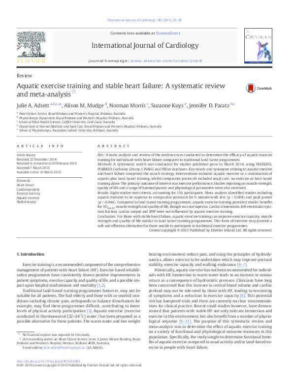 (PDF) Aquatic exercise training and stable heart failure: A systematic ...