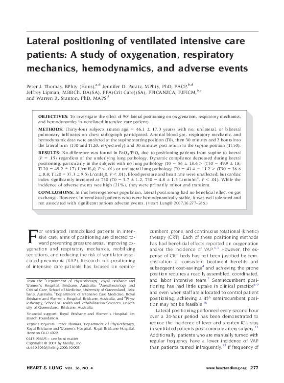(PDF) Lateral positioning of ventilated intensive care patients: A ...
