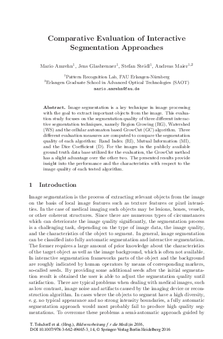 Pdf Comparative Evaluation Of Interactive Segmentation Approaches