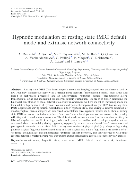 (PDF) Hypnotic modulation of resting state fMRI default mode and ...