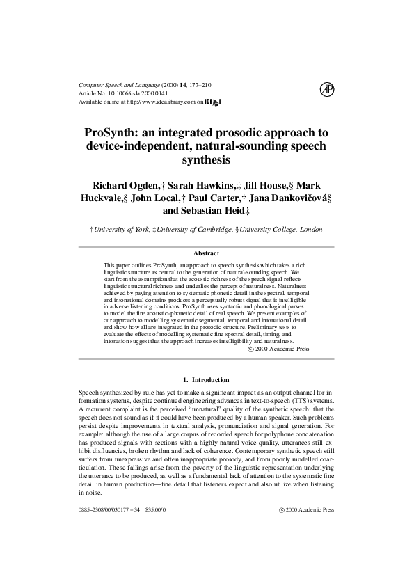 (PDF) Prosynth: an integrated prosodic approach to device-independent ...