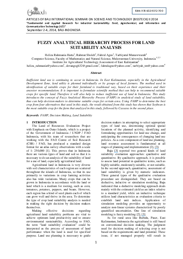 (PDF) Fuzzy Analytical Hierarchy Process for Land Suitability Analysis