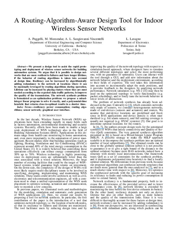Pdf A Routing Algorithm Aware Design Tool For Indoor Wireless Sensor Networks Alberto