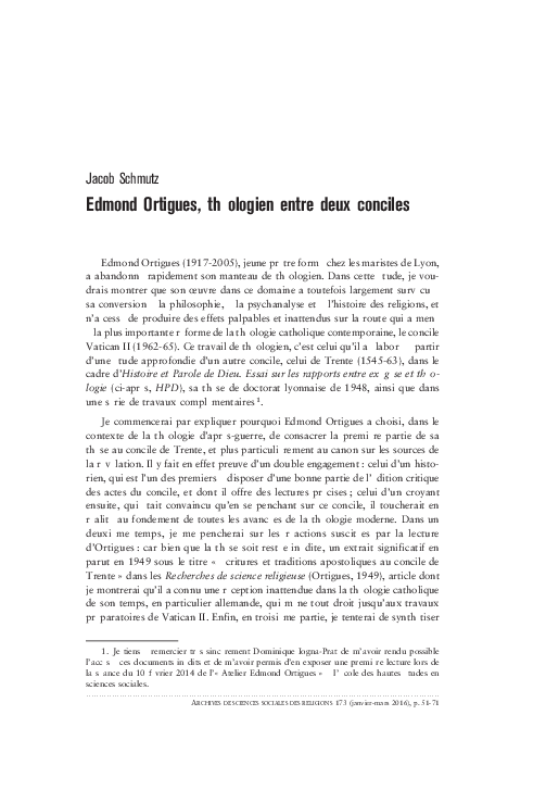 (PDF) Edmond Ortigues, théologien entre deux conciles | Jacob Schmutz ...