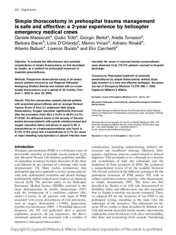 (PDF) Simple thoracostomy in prehospital trauma management is safe and ...