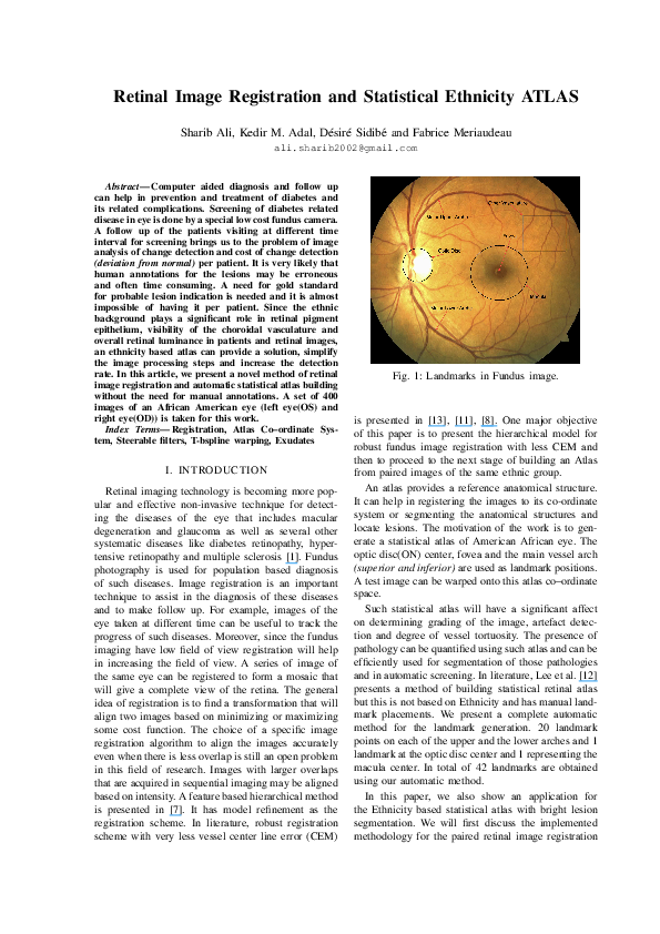 Pdf Retinal Image Registration And Statistical Ethnicity Atlas