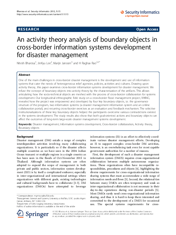 Pdf An Activity Theory Analysis Of Boundary Objects In Cross Border