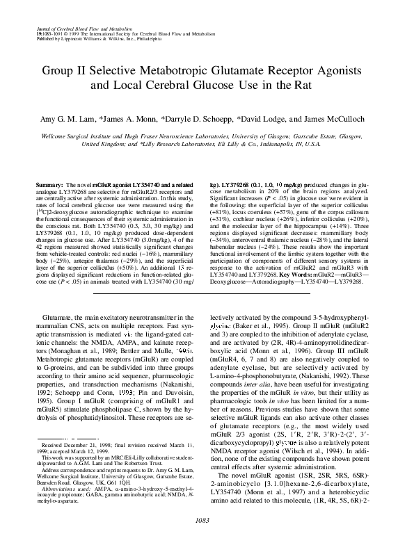 (PDF) Group II Selective Metabotropic Glutamate Receptor Agonists and ...