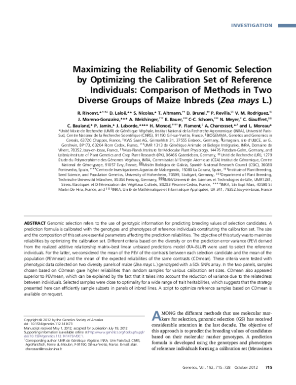 Pdf Maximizing The Reliability Of Genomic Selection By Optimizing The