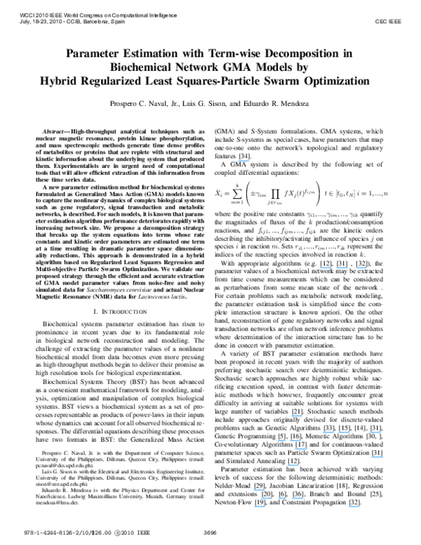 Pdf Parameter Estimation With Term Wise Decomposition In Biochemical Network Gma Models By