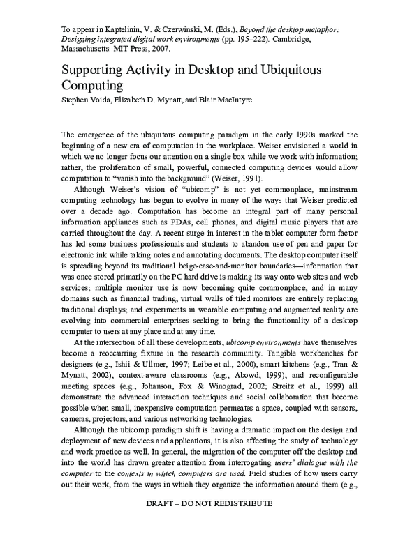(PDF) Supporting activity in desktop and ubiquitous computing