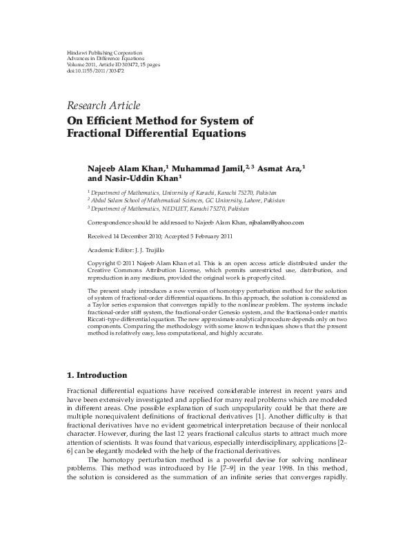 Pdf On Efficient Method For System Of Fractional Differential Equations