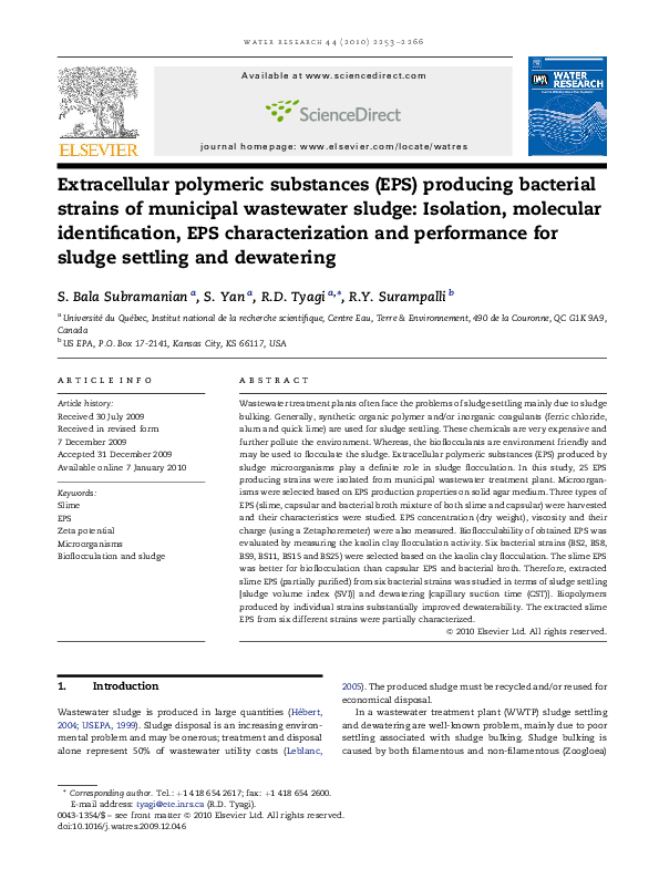 (PDF) Extracellular polymeric substances (EPS) producing bacterial strains of municipal ...