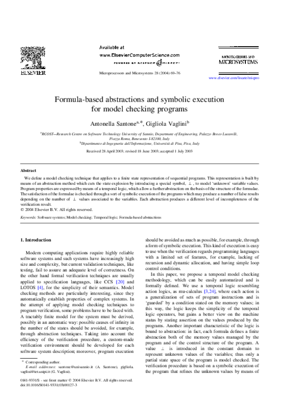 Pdf Formula Based Abstractions And Symbolic Execution For Model Checking Programs