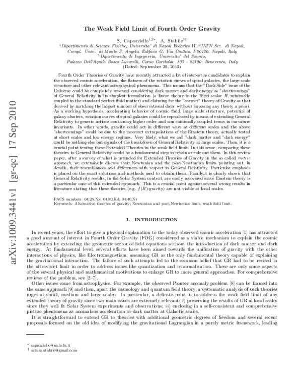 Pdf The Weak Field Limit Of Fourth Order Gravity