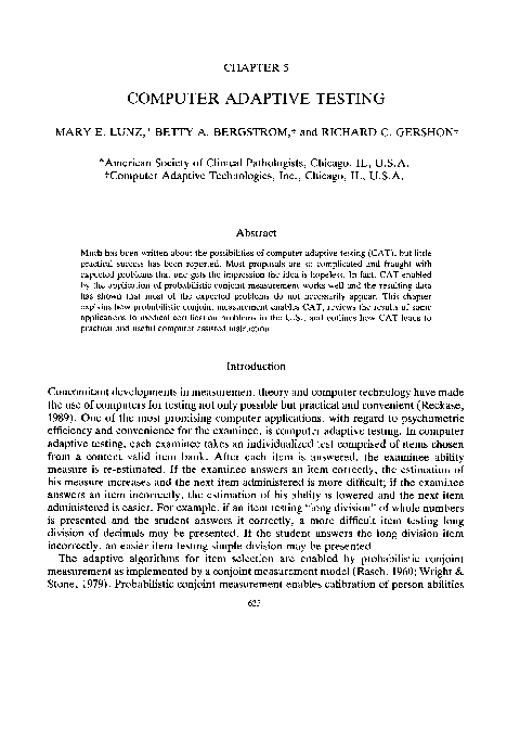 Pdf Computer Adaptive Testing Richard Gershon