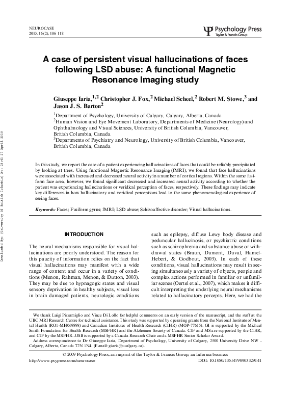 (PDF) A case of persistent visual hallucinations of faces following LSD ...