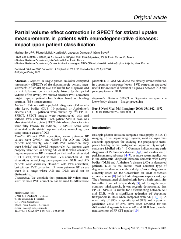 (PDF) Partial volume effect correction in SPECT for striatal uptake measurements in patients ...
