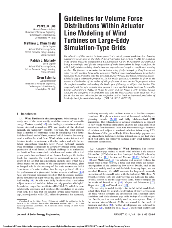 (PDF) Guidelines for volume force distributions within actuator line modeling of wind turbines ...