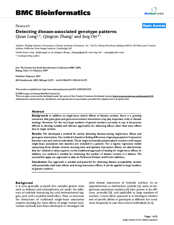 (PDF) Detecting disease-associated genotype patterns