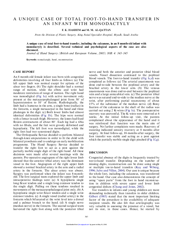 (PDF) A unique case of total foot-to-hand transfer in an infant with ...