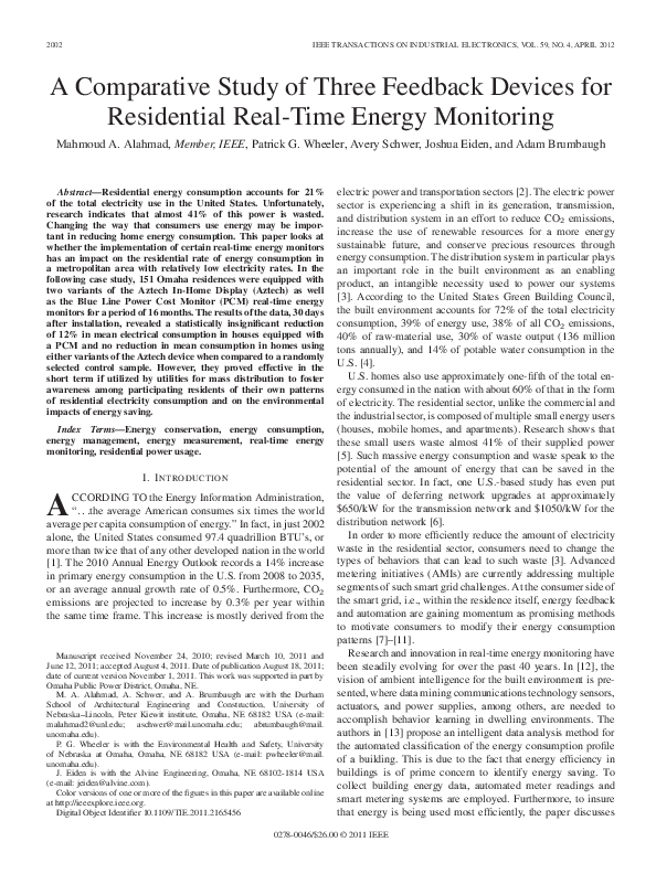 (PDF) A Comparative Study of Three Feedback Devices for Residential ...