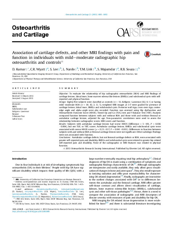 (PDF) Association of cartilage defects, and other MRI findings with ...
