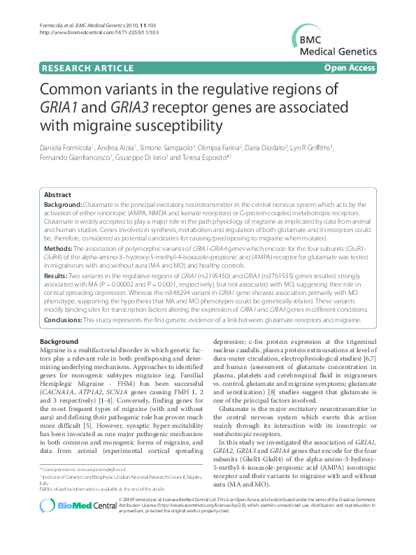 (PDF) Common variants in the regulative regions of GRIA1 and GRIA3 ...