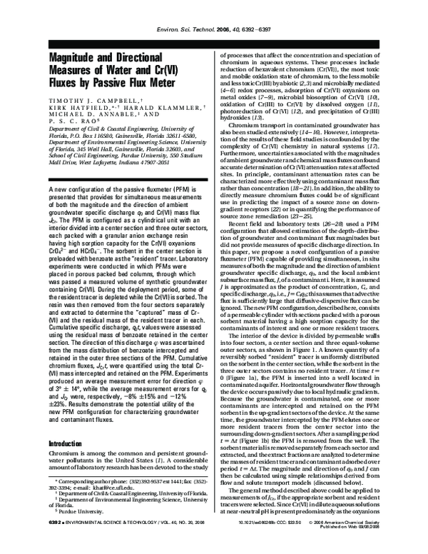 (PDF) Magnitude and Directional Measures of Water and Cr(VI) Fluxes by ...