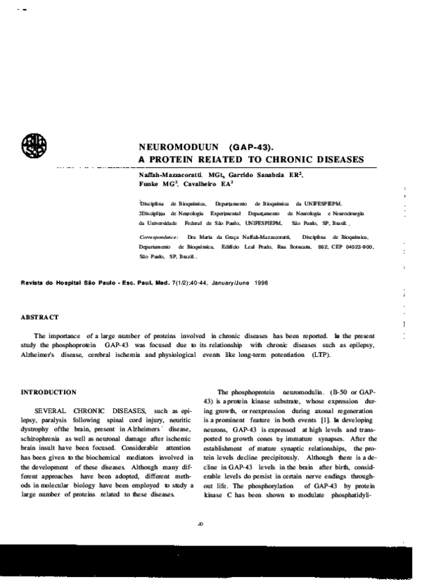 (PDF) GAP-43 Protein's Role in Chronic Diseases