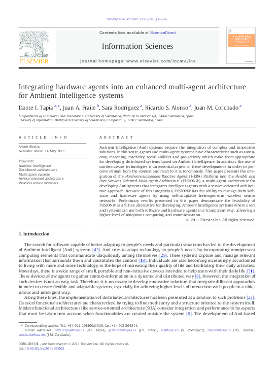 (PDF) Integrating hardware agents into an enhanced multi-agent architecture for Ambient ...