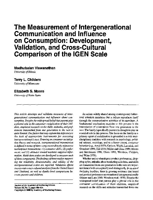 (PDF) The Measurement of Intergenerational Communication and Influence ...