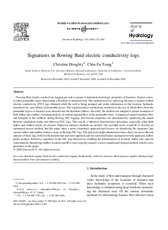 (PDF) Signatures in flowing fluid electric conductivity logs