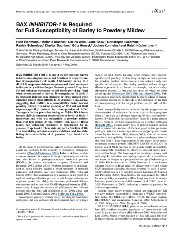 (PDF) BAX INHIBITOR-1 Is Required for Full Susceptibility of Barley to ...