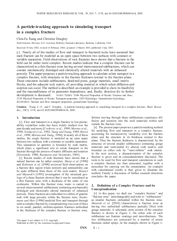 (PDF) A particle-tracking approach to simulating transport in a complex fracture
