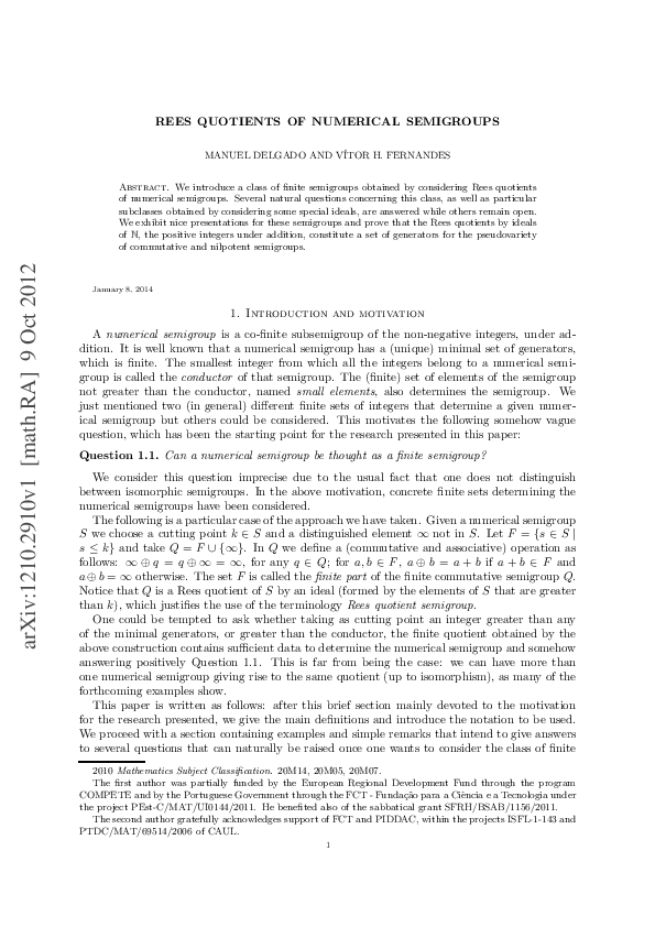 (PDF) Rees quotients of numerical semigroups