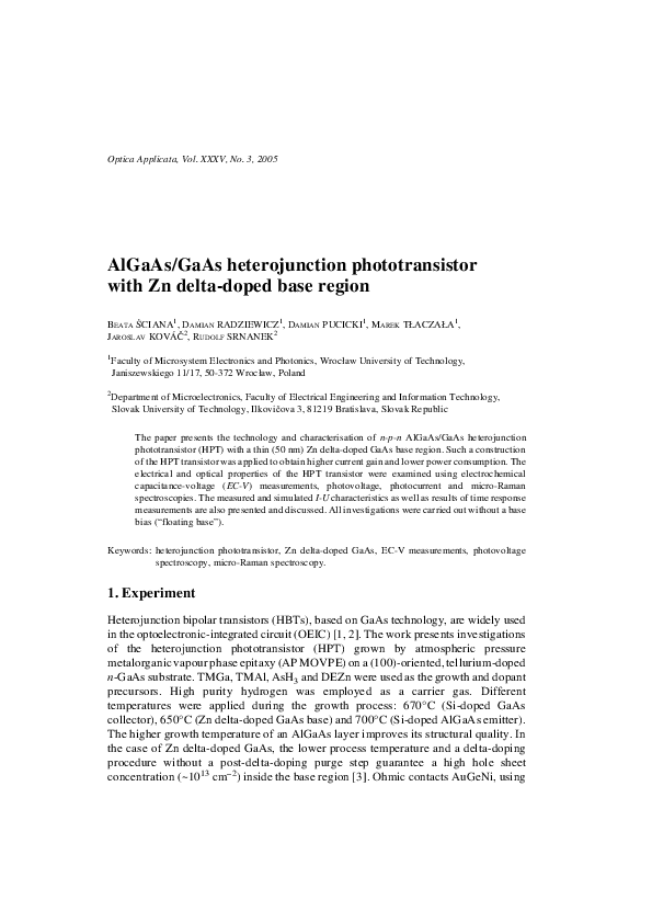 (PDF) AlGaAs/GaAs heterojunction phototransistor with a double delta ...