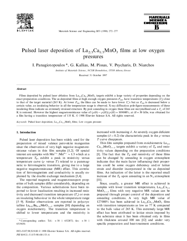 (PDF) Pulsed laser deposition of La2/3Ca1/3MnO3 films at low oxygen ...