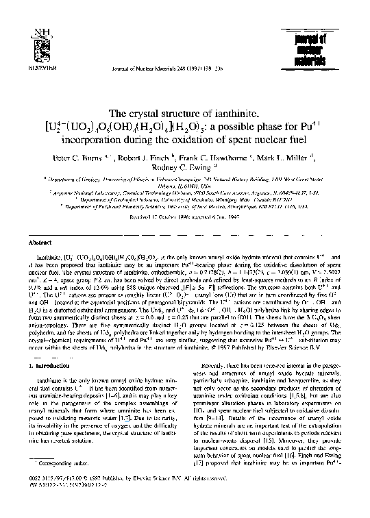 (PDF) The crystal structure of ianthinite, [U24+(UO2)4O6(OH)4(H2O)4 ...