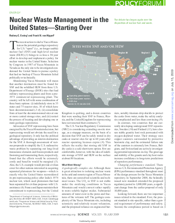 (PDF) Nuclear Waste Management in the United States--Starting Over
