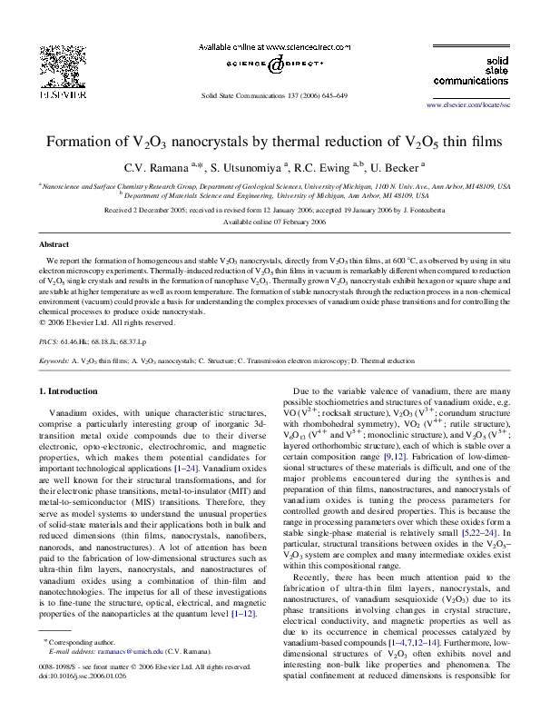 (PDF) Formation of V2O3 nanocrystals by thermal reduction of V2O5 thin ...