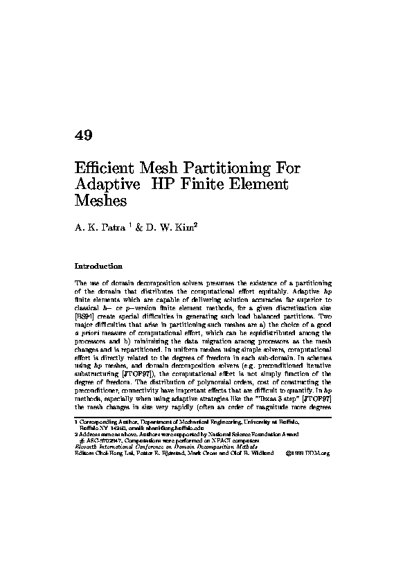 (PDF) Efficient mesh partitioning for adaptive hp finite element meshes