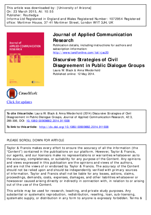 (PDF) Discursive Strategies of Civil Disagreement in Public Dialogue Groups